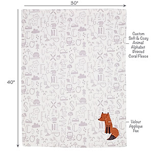 Bedtime Originals Animal Alphabet Gray/White Fox Appliqued Fleece Baby Blanket