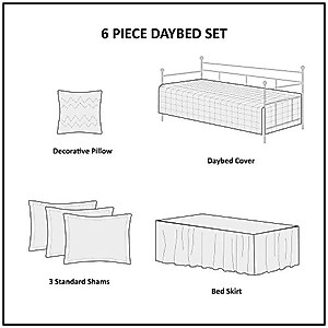 Madison Park Tuscany Daybed Cover Set-Trendy Damask Quilting with Scalloped Edges All Season Luxury Bedding with Bedskirt, Matching Shams, Decorative Pillow, Cream, 39"x75", 6 Piece