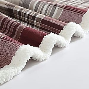 Eddie Bauer - Throw Blanket, Cotton Flannel Home Decor, All Season Reversible Sherpa Bedding (Twin Lakes Red, Throw)