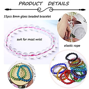 FINZOR 15Pcs 8mm Beaded Stretch Bracelet Handmade Round Glass Bracelet for Women Multicolor Matte Beads Elastic Bracelet Shining Beads Wristband Valentines Jewelry