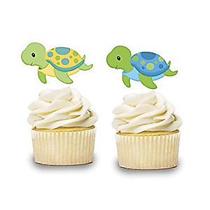 Baby Turtle Cupcake Toppers 12 PCS, Sea Turtle Cake Picks, Baby Shower, Animals Birthday Party Decorations Supplies, Ocean Sea Themed