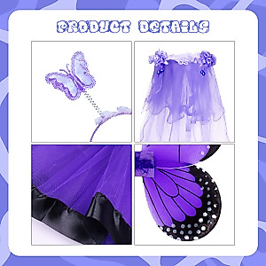 WILDPARTY Girl Fairy Costume Set with Butterfly Wings, Tutu, Magic Wand, Headband and Veil Costume Set for 3-8 Years Girl Dress up and Birthday Party Ballet Dance (Spotty Purple)