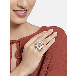 I Jewels Gold Plated Indian Wedding Bollywood Mint Enamel/Meena Work Ring Glided with Uncut Polki Kundans for Women (FL167W)