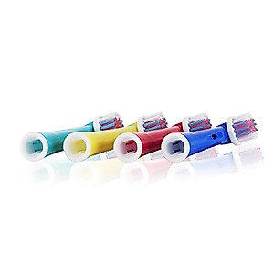 Kids Brush Heads Compatible with Oral-B Power Toothbrush, Red, Blue, Yellow & Teal Colors - Pack of 4