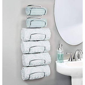 mDesign Metal Towel Shelves – Towel Rack for The Bathroom with 6 Compartments – Practical Bathroom Accessories for Both Large and Small Towels – Silver