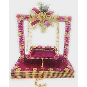 Krishna jhula/bal Gopal jhula for Janamashtami/kanha jhula/Jhula Bed for Krishna Ji/Jhula Swing for God Magenta Living Room Mandir Temple Pooja Room Table Top Office Decorative Gifts