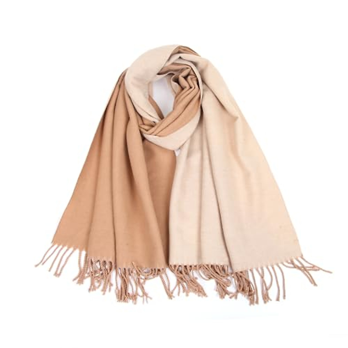 MEANBEAUTY Women's Pashmina Shawls and Wraps Cashmere Feel Large Scarf Winter Scarves Two-Color Blanket for Wedding Gifts-beige