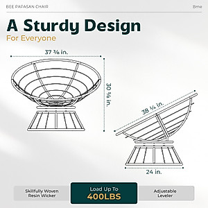 Bme 40" Ergonomic Wicker Papasan Chair with Soft Thick Density Fabric Cushion, Bee-Designed Base, High Capacity Steel Frame, 360 Degree Swivel for Living, Bedroom, Reading Room,...