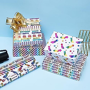 THMORT Birthday Wrapping Paper Roll with a Cutter Kit for Boys&Girls,Adults,Kids Princess Pink Barbies 17 Inch X 120 Inch Colorful Foil Gift Wrapping Paper Rainbow Baby Shower