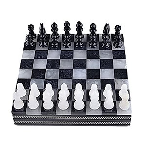 THPT Agate Stone Chess Set Family Standard International Chess Creative Board Decoration Gift for Chess Lovers Board Games (Color : Black)
