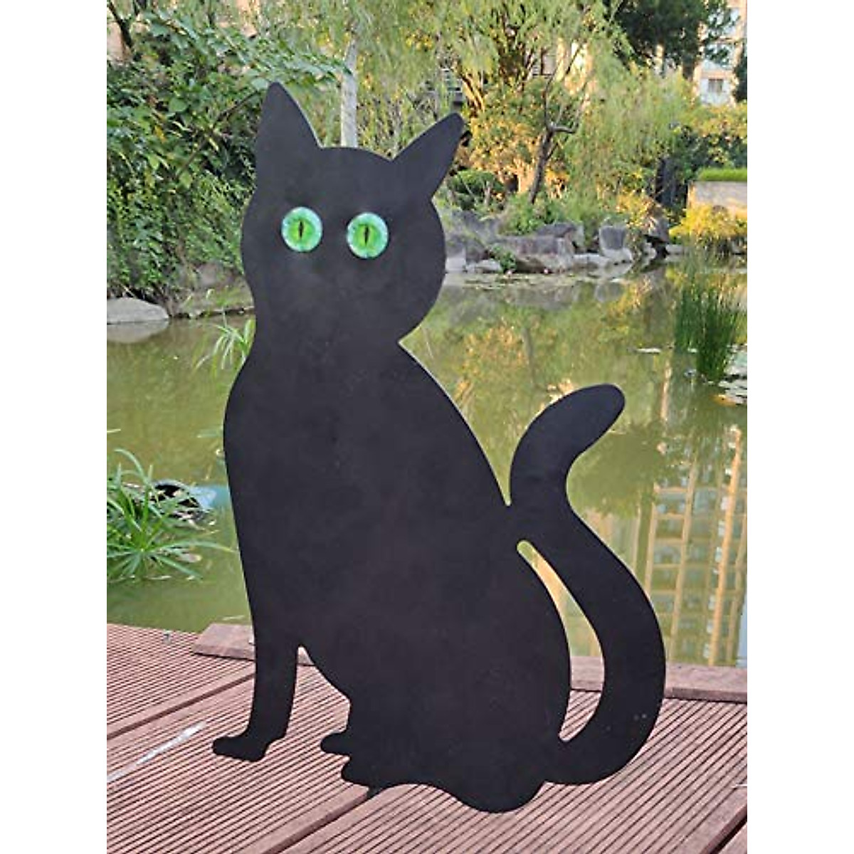 Asodomo 3 Pack Garden Scare Cats with Reflective Eyes, Decorative Metal Cat Silhouette Garden Cat Deterrent Cat Scarer Repells Birds Away for Yard Outdoor and Halloween Decorations