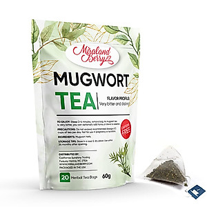 MiralandBerry Dried Mugwort Tea, 20 Individually Wrapped Sachets, Hand Picked Tea Leaves