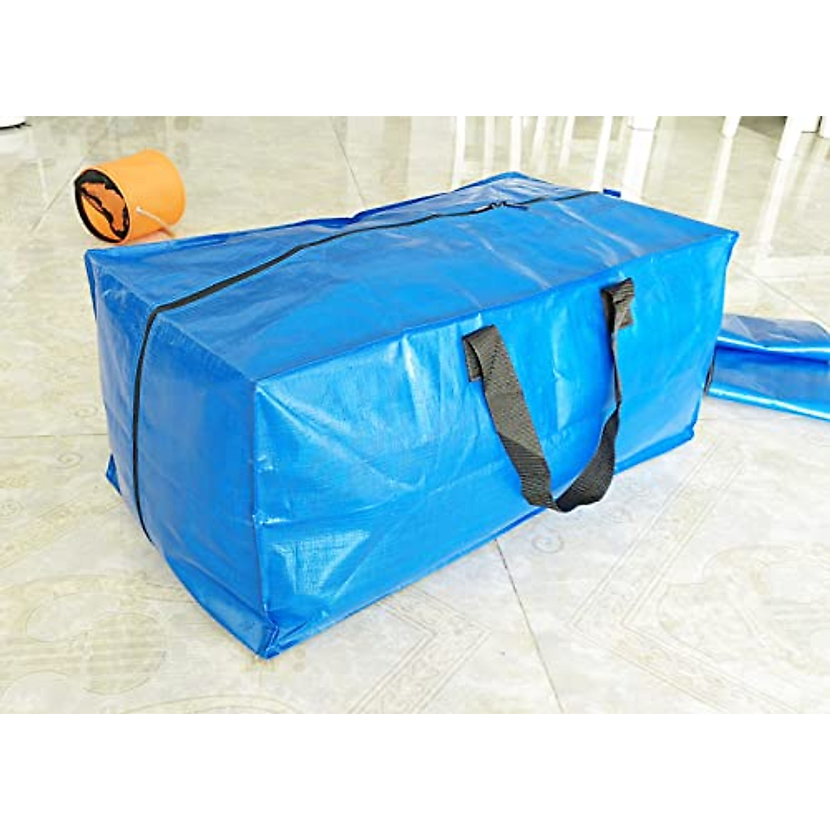 Heavy Duty Oversized Storage Bag, 4 Pcs Blue Totes Moving Storage Bags with Zippers, for Travelling Camping Dorm College Moving Supplies Boxes, Clothes Storage Bins Compatible with Ikea Frakta Cart