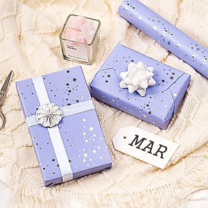 WRAPAHOLIC Wrapping Paper Roll - Mini Roll - 17 Inch X 33 Feet - Stars with Silver Foil Design, Perfect for Wedding, Birthday, Holiday, Baby Shower