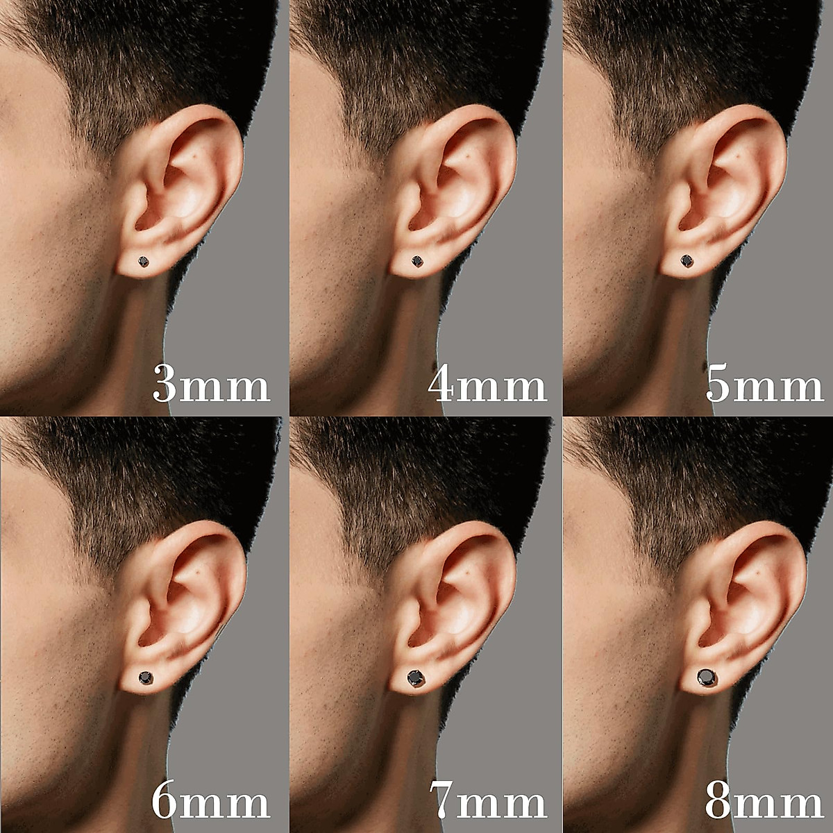 SILBERTALE 925 Sterling Silver Black Cubic Zirconia 3mm-8mm CZ Stud Earrings Men Women