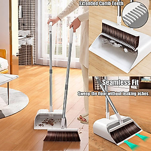 Broom and Dustpan Set, Broom and Dustpan, Broom and Dustpan Set for Home, Kitchen Broom and Dustpan Set, Upright Standing Dustpan and Sweeping Broom Combo, for Office Home Kitchen Lobby Floor Use