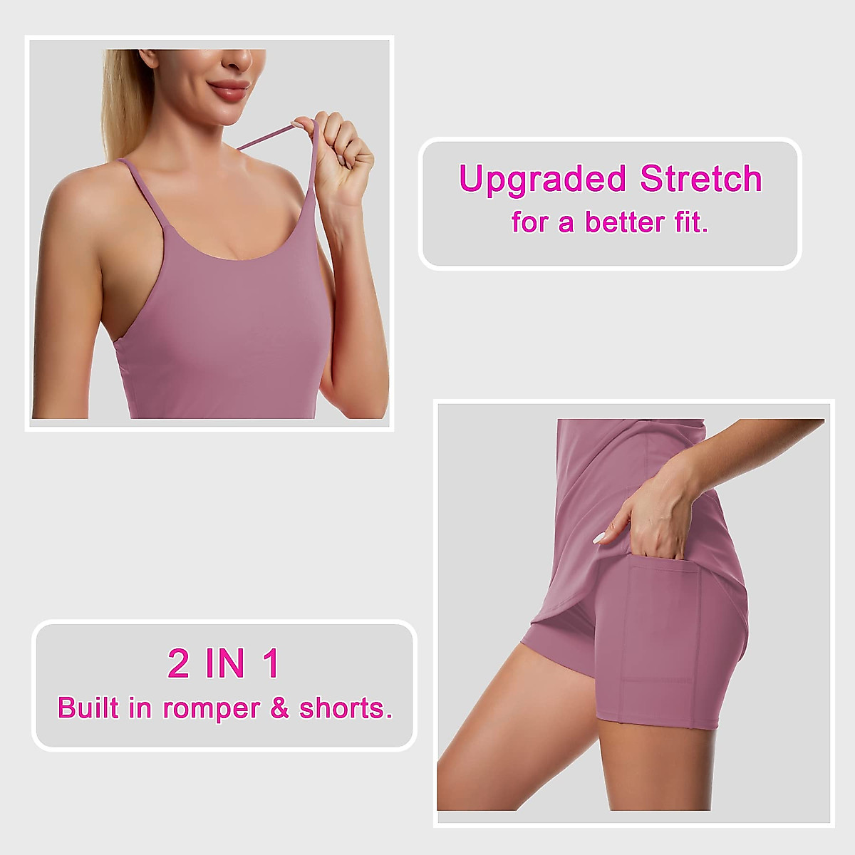 Women's Tennis Dress, Workout Golf Dress Built-in with Bra & Shorts Pocket Sleeveless Athletic Dresses Large