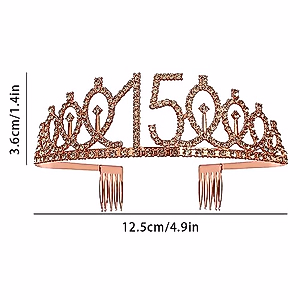 Ceqiny 15th Birthday Sash Tiara and Crowns for Girls, Birthday Queen Rose Gold Tiara, Princess Tiara Rhinestone Headbands with Combs Bridal Wedding Tiaras for Wedding Prom Bridal Party Christmas