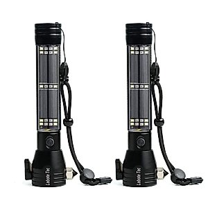 Lebote Car Flashlight Solar Power Tactical Flashlight Multi Function Flashlight Bright LED Emergency Torch Light with Safety Hammer Seat Belt Cutter Compass for Hiking Camping(2 PCS)