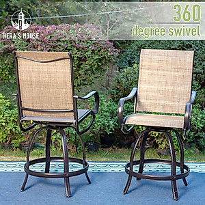 HERA'S HOUSE Outdoor Swivel Bar Stools, Counter Bar Height Patio Bar Stool Chairs with Solid Back & Armrest, All Weather Textilene Sling Fabric Chair for Deck Lawn Garden