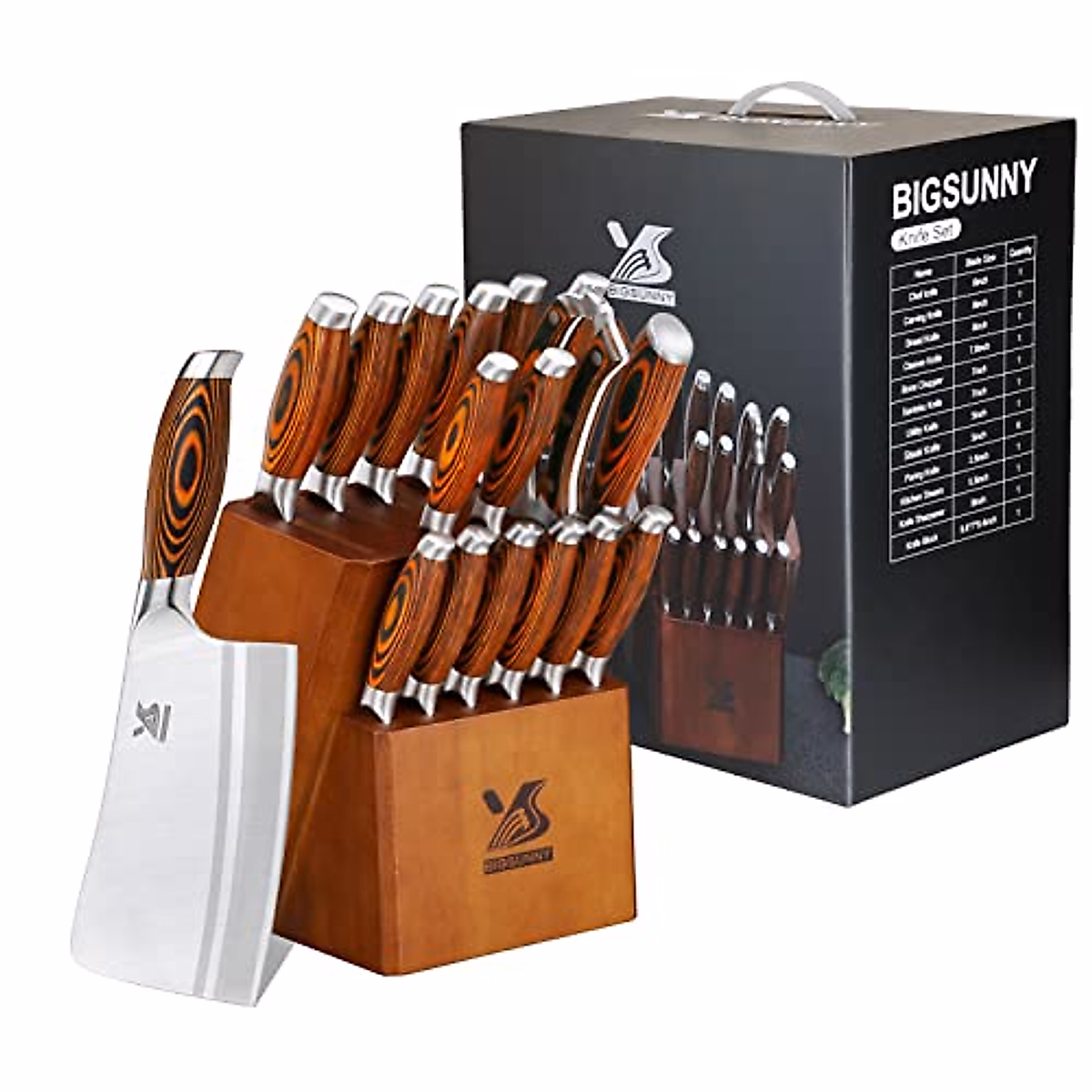 MSY BIGSUNNY Knife Block Set 17-piece Knife Set with Wooden Block - German Steel Perfect Cutlery Set Gift