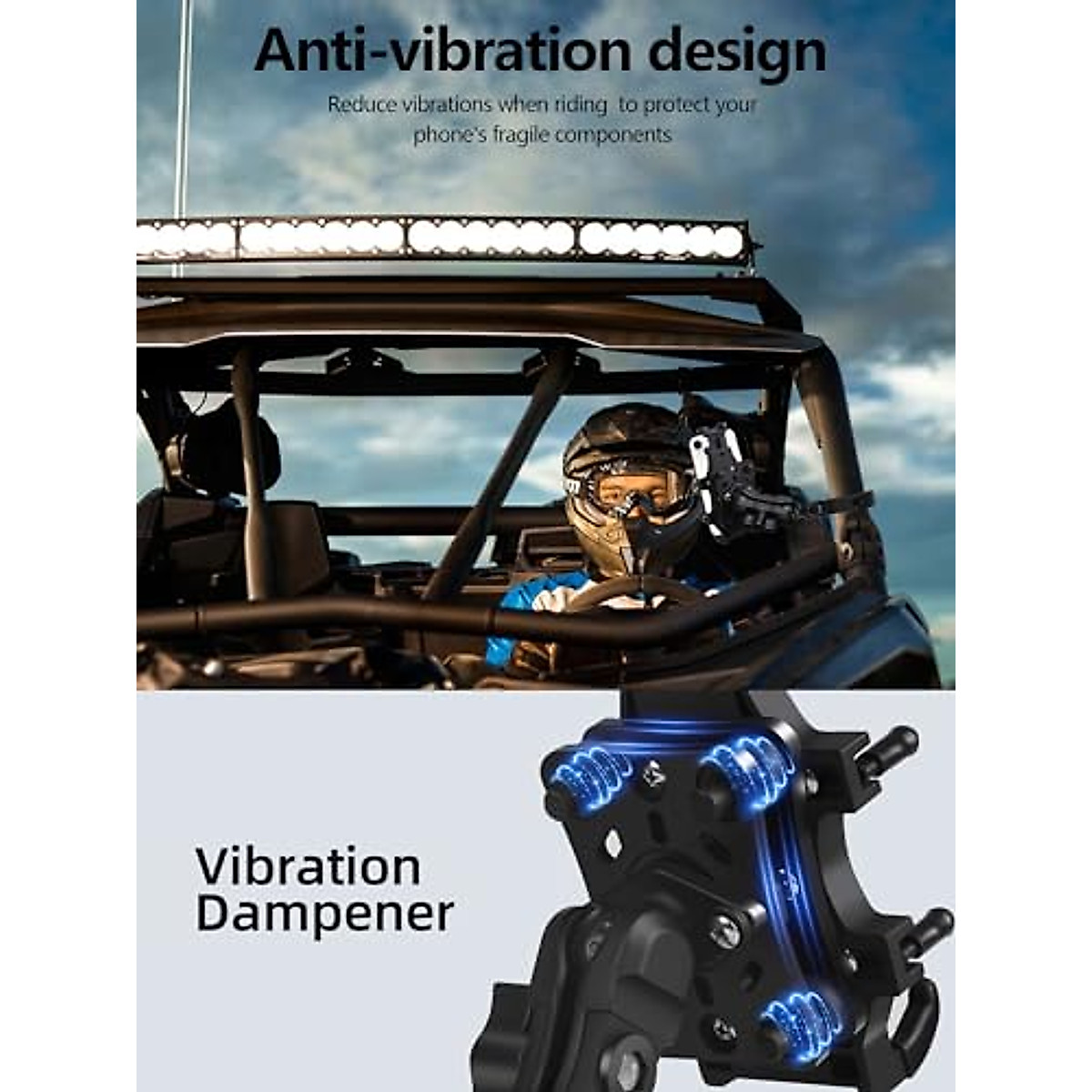 ZIDIYORUO Anti-Vibration UTV Phone Mount Heavy Duty, Full Protection UTV Phone Holder with Aluminum Bracket Fit for 1.75-2" Roll Cage, Adjustable UTV Cell Phone Holder Holds 4.7-7.1" Phones