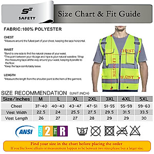 sesafety Safety Vests Reflective with 9 Pockets and Zipper,Class 2 Construction Vest for Men Neon Yellow L