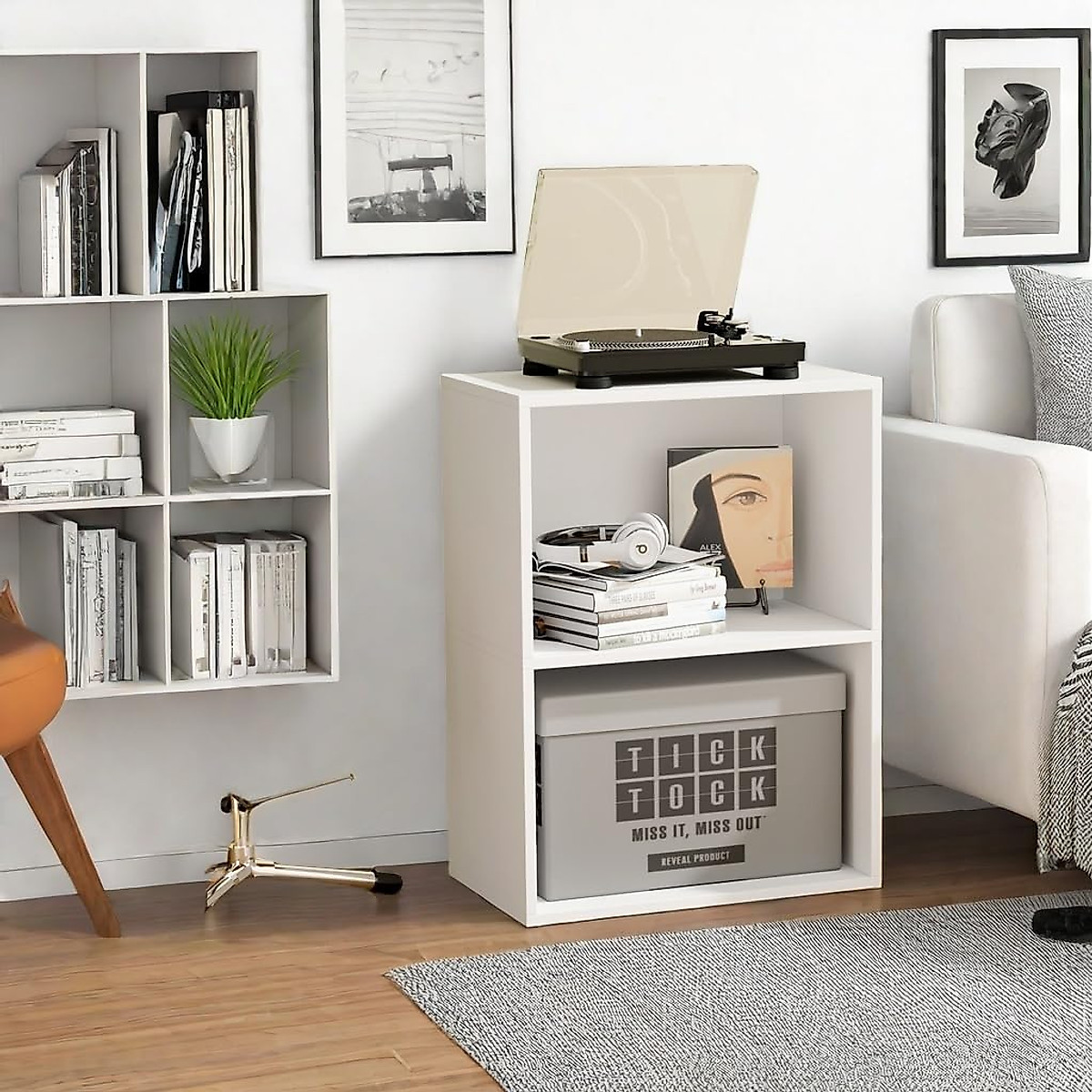 infurnic 2 Cube Storage Organizer Shelves, Stackable Wood Bookcase Fits Cubby Bins for Organization, Dorm Teen Room Decor & Home Office, White