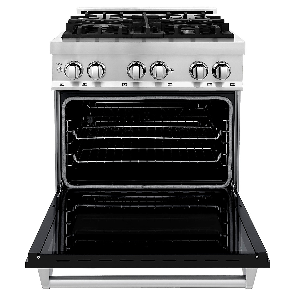 ZLINE 30 in. 4.0 cu. ft. Legacy Dual Fuel Range with 4 Burner Gas Cooktop and Electric Convection Oven in Stainless Steel and Black Matte Door (RA-BLM-30)