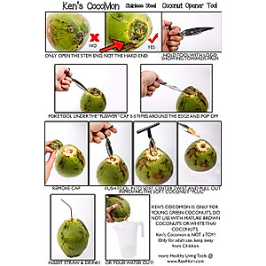 2 qty - Ken's CocoMon Coconut Opener Tool for Fresh GREEN Young Fruit Black Rubber Handle EZ Easy Grip SAFE (2 CocoMons)