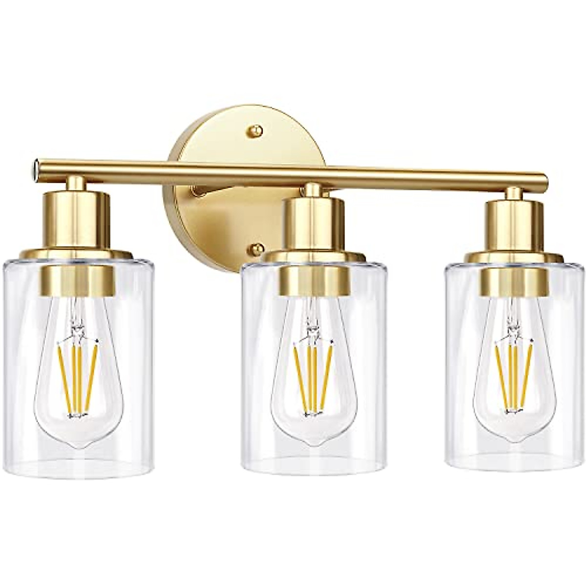 3-Light Gold Bathroom Light Fixtures, Modern Bathroom Vanity Light with Clear Glass Shade, Brushed Gold Bath Wall Mount Lights, Wall Lamp for Mirror Kitchen Bedroom Hallway Living Room Hallway