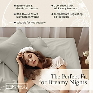 100% Organic Cotton Queen Sheet Set & Standard Pillowcases Set of 2 Combo- 300 Thread Count Long Staple Cotton Sheets,3 Pc Queen Size Sheets & Standard Pillowcases, Sateen Sheets, Breathable - Silver