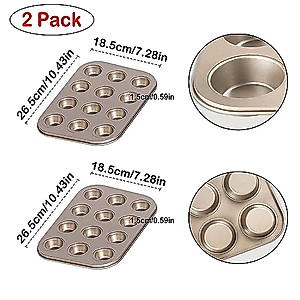 HPALIPRT Brownie Cake Pan with Dividers - 2 Pack 12-Cavity Mini Non Stick All Edges Rounded Cupcake Pans Baking Carbon Steel Bread Mold Small Edge 3x4 Individual Cutter Sheet Tray for Cookie Oven