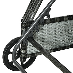 Outsunny Wicker Outdoor Chaise Lounge, 5-Level Adjustable Backrest PE Rattan Pool Lounge Chair with Wheels, Cushion & Headrest, Mixed Gray and Charcoal Gray