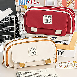 Zcargel Large Capacity Pen Case Big Capacity Pencil Pouch Pen Bag with 3 Compartment Portable Cute Zipper Stationery for Kids Teen Student Boys Girls Adults Organizer Pen Case