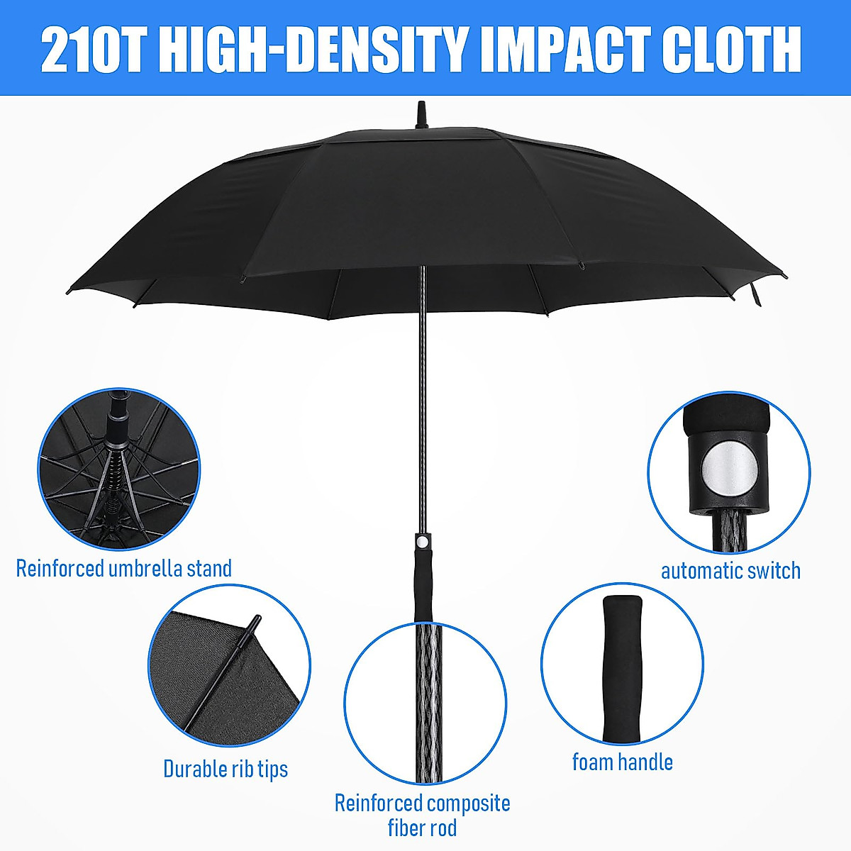 Jexine 20 Pieces Golf Umbrella Bulk 62 Inch Automatic Open Golf Umbrella Extra Large Oversize Double Canopy Vented Windproof Waterproof Stick Umbrellas UV Protection Umbrellas for Men and Women