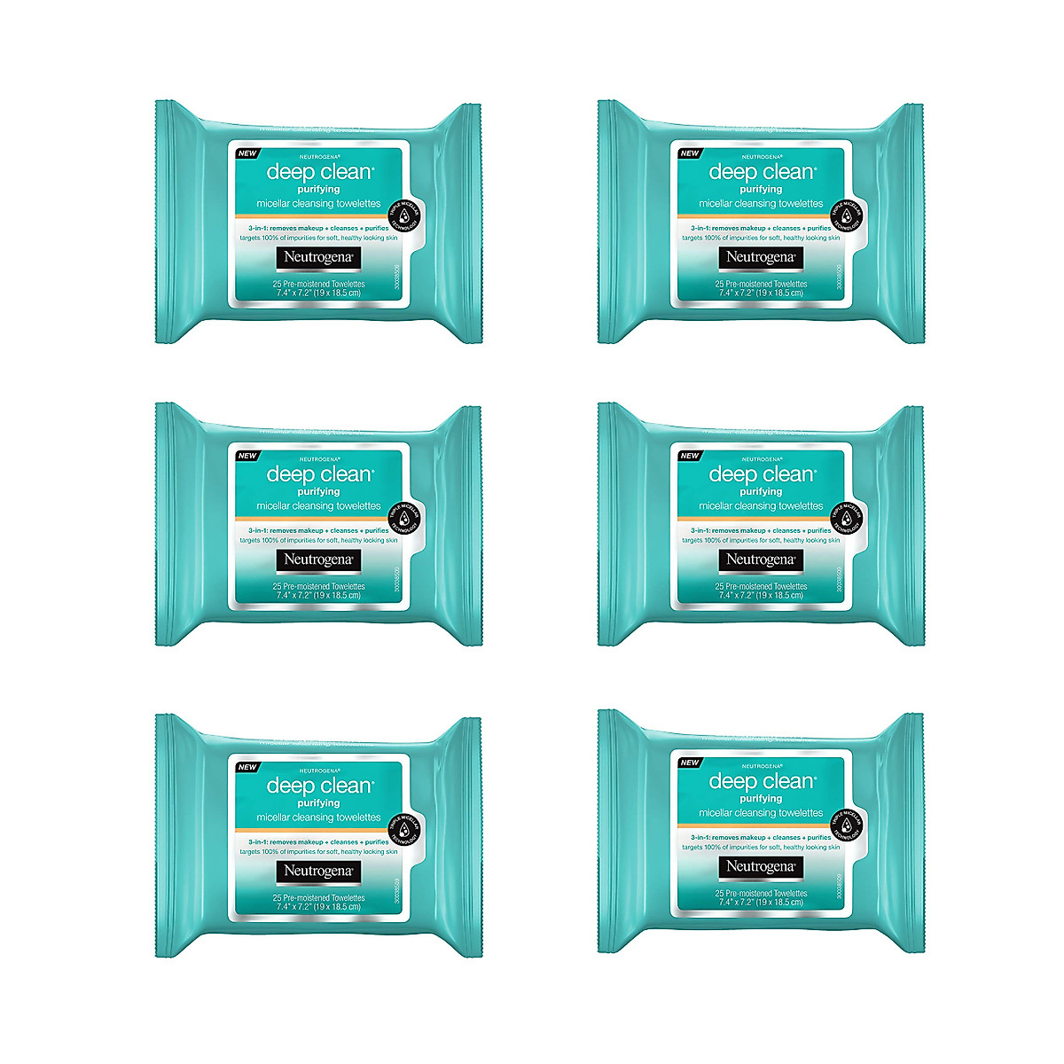 Neutrogena Deep Clean Purifying Micellar Cleansing Makeup Remover Wipes, 25 Count, Pack of 6