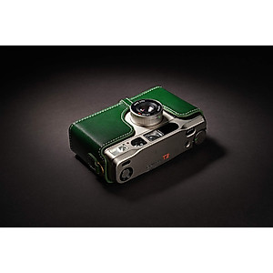 Contax T2 Case, BolinUS Handmade Genuine Real Leather Half Camera Case Bag Cover for Contax T2 Camera With Hand Strap (Green)