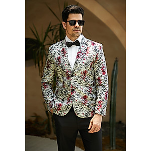MAGE MALE Men's Floral Blazer Two Button Dress Party Suit Jacket Notched Lapel Slim Fit Stylish Top