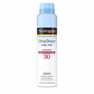 Neutrogena Ultra Sheer Body Mist Sunscreen Spray Broad Spectrum SPF 30, Lightweight, Non-Greasy & Water Resistant, Oil-Free & Non-Comedogenic, Oxybenzone-Free, 5 oz, 3 Pack