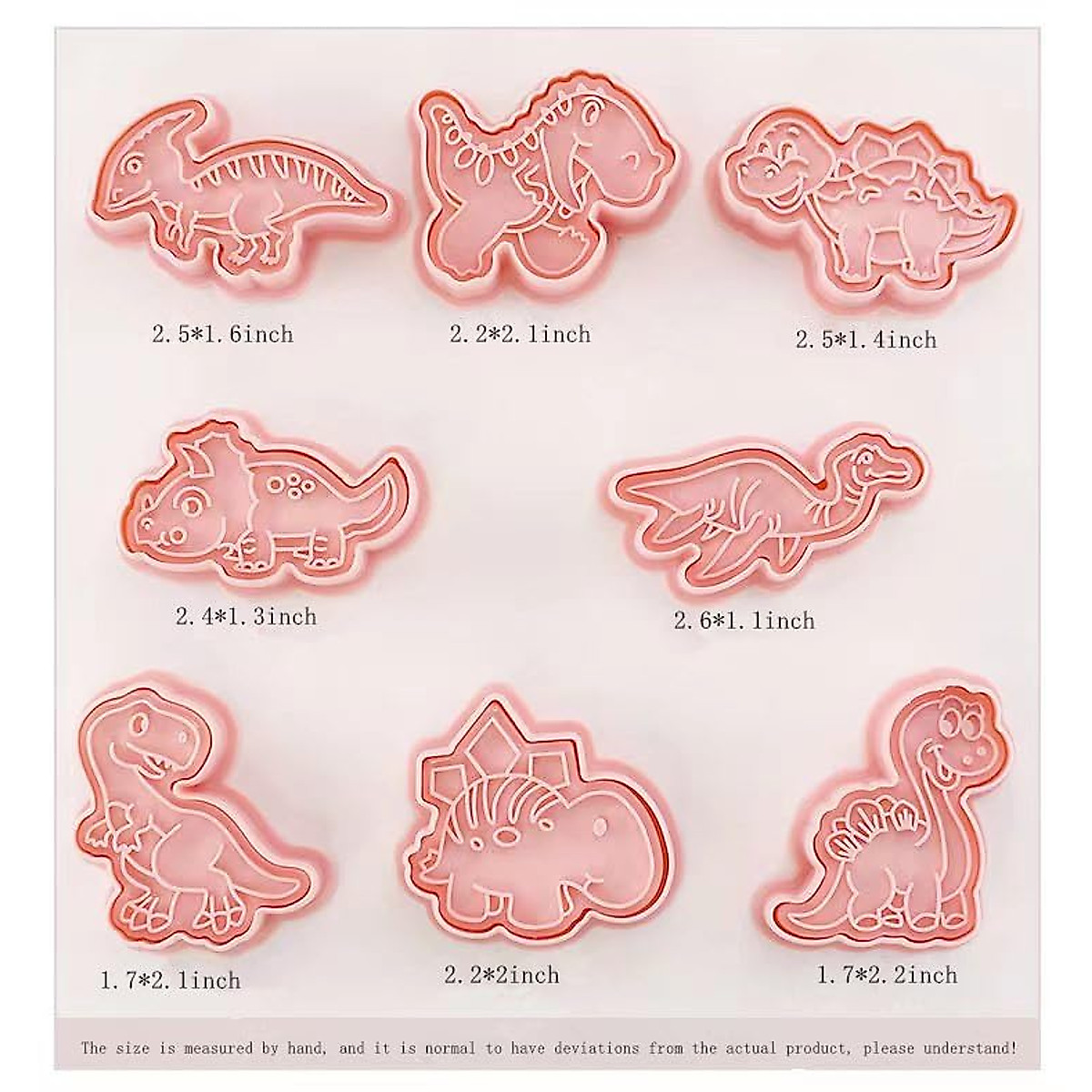 8 Pieces Dinosaur Cookie Cutters Set, Cute Cartoon Cookie Cutters for Kids, Plastic Stamped Embossed Dino Biscuit Molds Set, Kitchen BakingTools for Baby Shower, Birthday, Halloween, Christmas, Pink