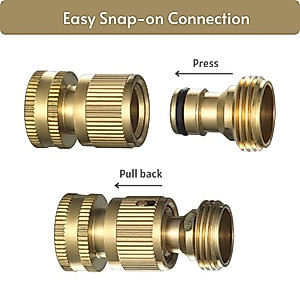 UEHICT Garden Hose Quick Connect - Quick Connect Garden Hose Fittings, Solid Brass Water Hose Quick Connect, 3/4 inch GHT, 2 Set