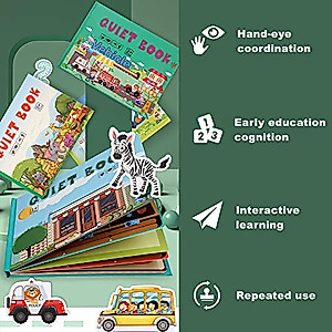 MIKNEKE 4 Pack DIY Quiet Book for Toddlers, Montessori Busy Book for Kids to Develop Learning Skills, Animal Vehicle Number Fruit Preschool Learning Activities Learning & Education Toys