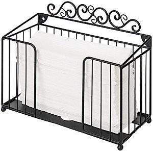 MyGift Black Metal Bathroom Paper Towel Holder with Scrollwork Design, Trifold Z-Fold Dispenser, Wall Mounted Commercial Folded Disposable Paper Towel Rack