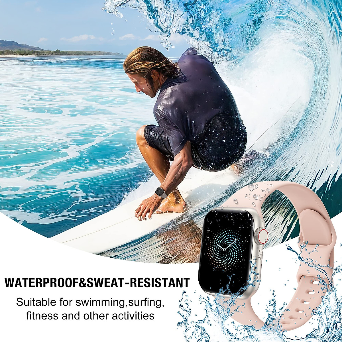 6 Pack Sport Bands Compatible with Apple Watch Band 38mm 40mm 41mm 42mm 44mm 45mm 49mm,Soft Silicone Waterproof Strap for iWatch Ultra2 Series 9 Ultra 8 7 6 5 4 3 2 1 SE Women Men