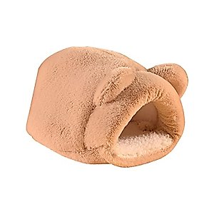JENPECH Hamster House Cartoon Design - Warm Comfortable Semi-Closed Guinea Pig Hideout Hamster Accessories Hamster Bed for Rodent/Guinea Pig/Rat/Hedgehog Brown XL