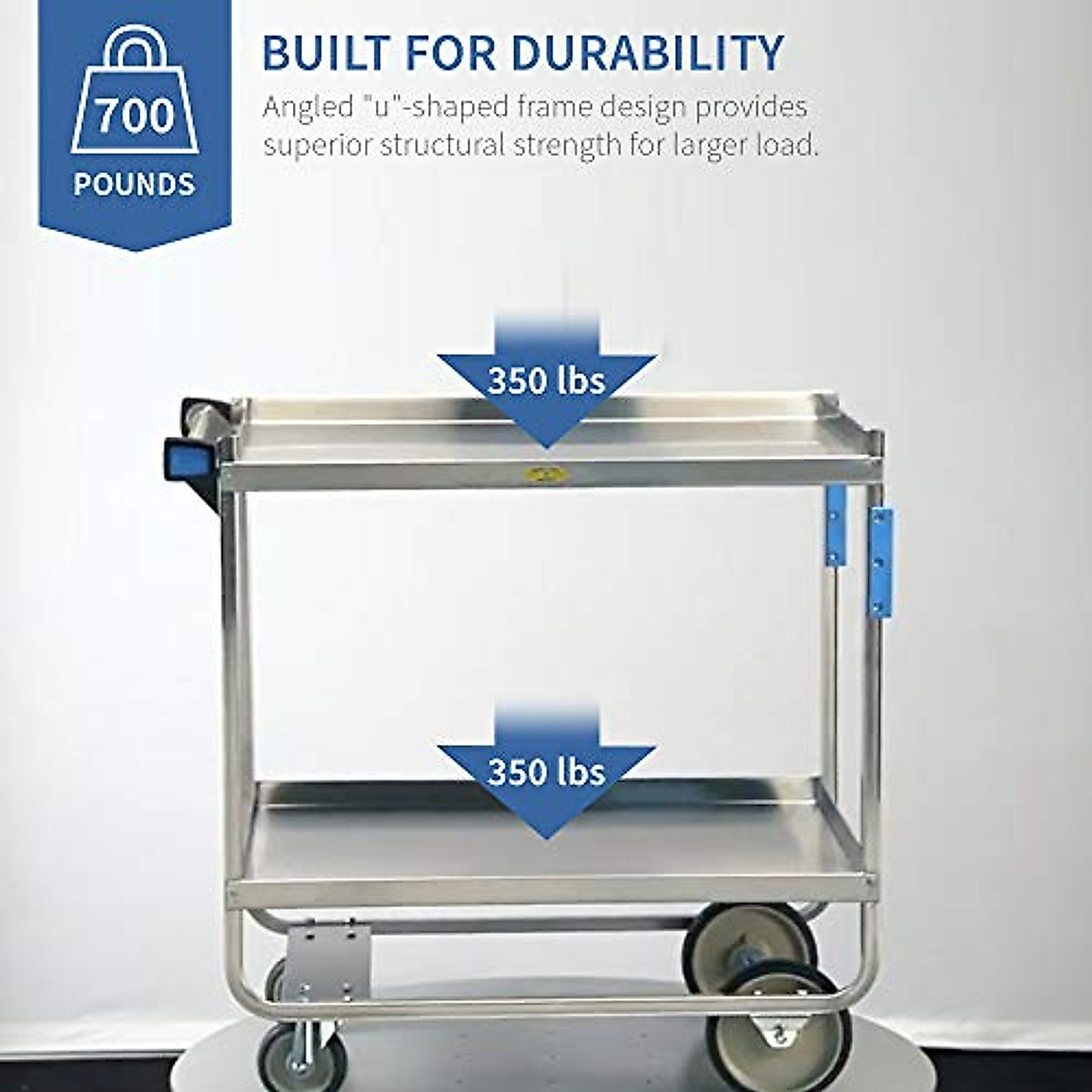 Lakeside Manufacturing 743 Utility Cart, Stainless Steel, 2 Shelves, 700 lb. Capacity (Fully Assembled), Silver