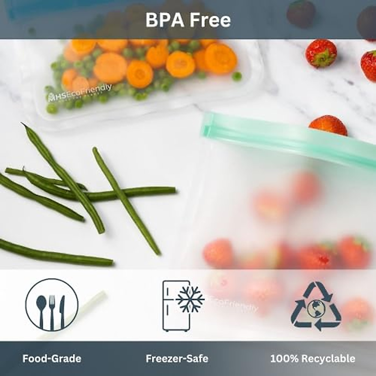 MHSEcoFriendly Meal Prep Storage Kit - 15 Reusable Freezer Bags, Baggy Rack, & 20 Strong Freezer Labels | BPA-Free, Leakproof, & Multipurpose Food Storage