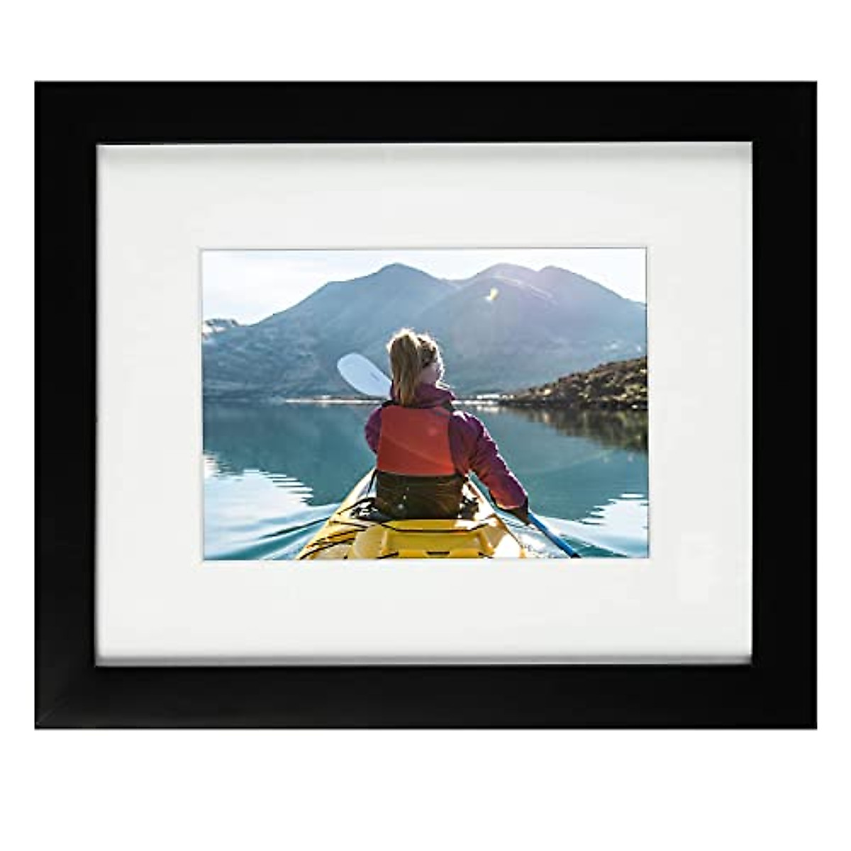Golden State Art, 8x10 Black Photo Frame - Wood, Real Glass, and White Mat Display for 5x7 Picture (Table-Top or Wall Display)