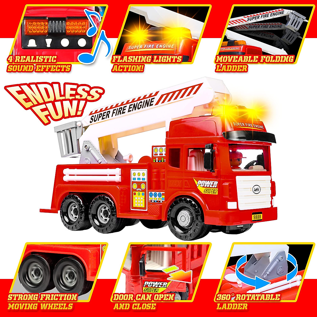 CifToys Fire Truck Toy for 3 Year Old Boys, Girls, Big Firetruck Toys for Kids 3-8, Fire Engine Gift for Ages 3,4,5,6,7,8, Rescue Car,Extending Ladder
